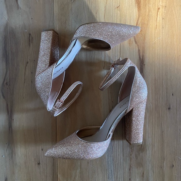 Aldo | Shoes | Aldo Rose Gold Glitter Block Heel | Poshmark